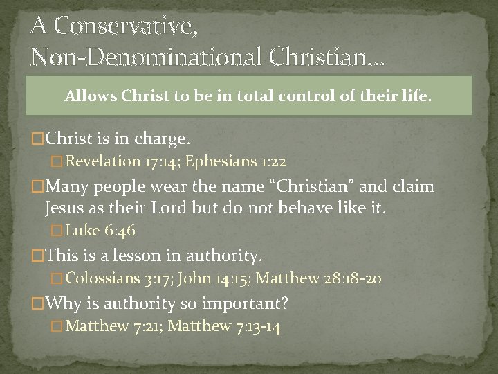 What is Conservative Non Denominational Christianity A Conservative