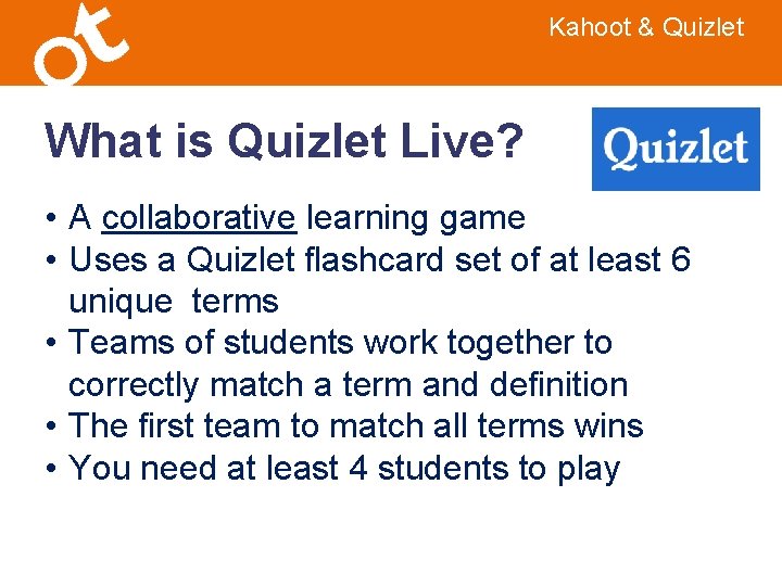 Interactive Games for the Classoom Using Kahoot and