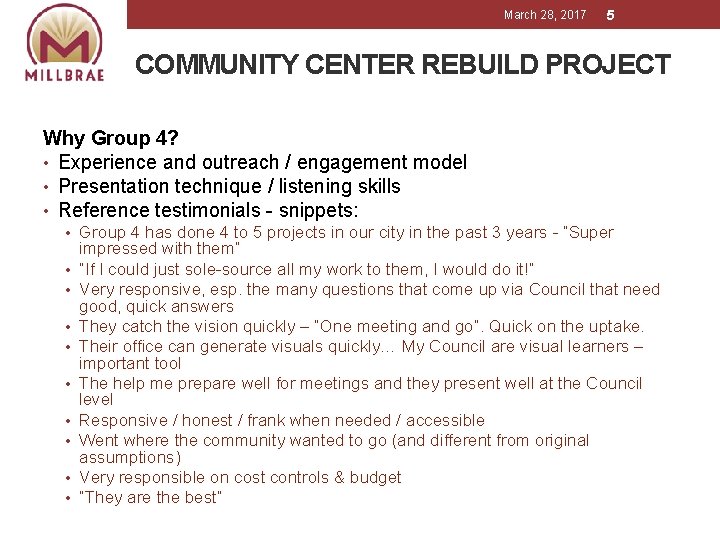 COMMUNITY CENTER REBUILD PROJECT City Council Meeting Agenda