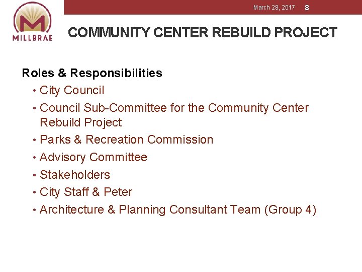 COMMUNITY CENTER REBUILD PROJECT City Council Meeting Agenda