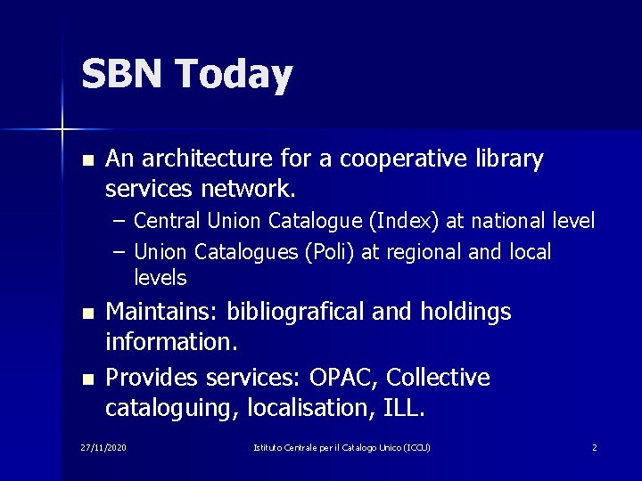 The Italian National Library Service SBN Evolution of