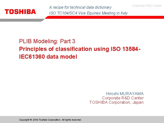 A recipe for technical data dictionary ISO TC
