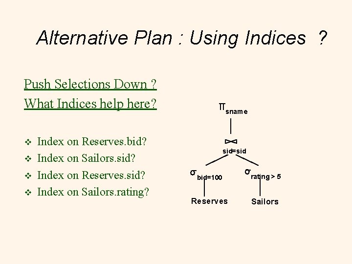 Examples of Physical Query Plan Alternatives Selected Material