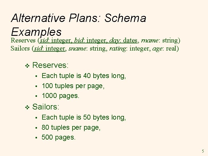 Examples of Physical Query Plan Alternatives Selected Material
