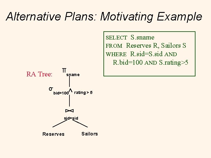 Examples of Physical Query Plan Alternatives Selected Material