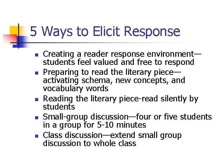 Chapter 10 Reading Literature Experiencing Literature n n