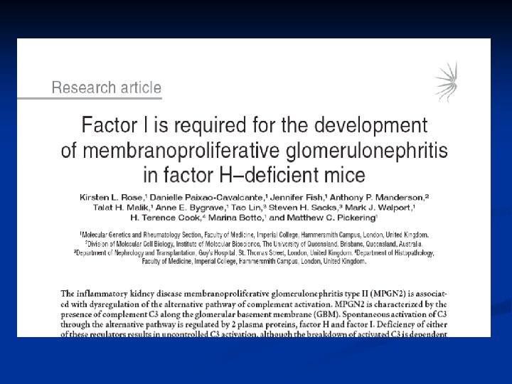 JOURNAL CLUB Barbara Labban M D Complement System