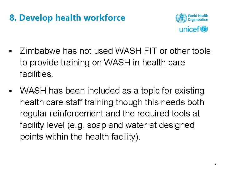 WASH in Health Care Facilities Country Progress Zimbabwe