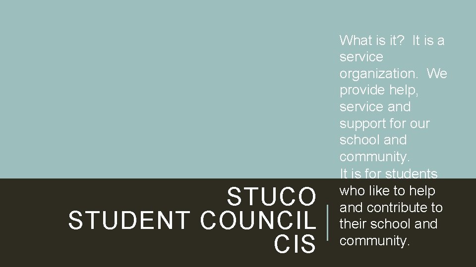 STUCO STUDENT COUNCIL CIS What is it It