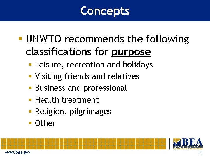 Basic Tourism Units and Concepts Visitor Purpose of