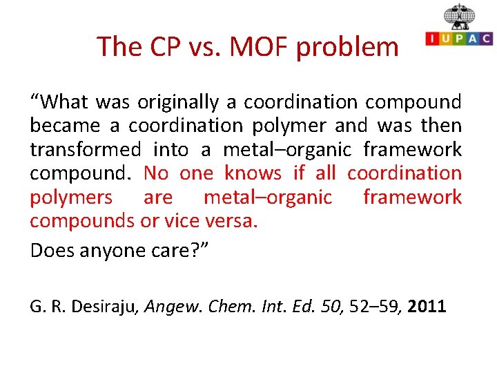 The CP vs MOF problem What was originally