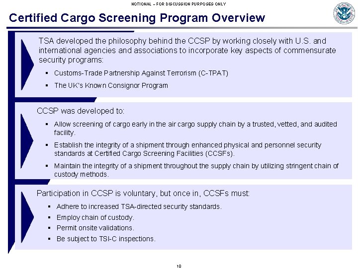 NOTIONAL FOR DISCUSSION PURPOSES ONLY Achieving 100 Cargo