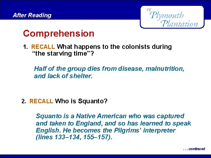After Reading Comprehension 1 RECALL What happens to