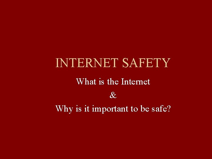 INTERNET SAFETY What is the Internet Why is
