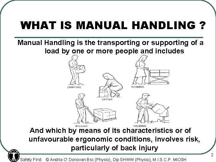 WELCOME SAFER MOVING HANDLING TRAINING DAY Safety First