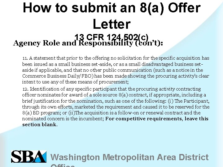 Successful Partnering SBAs 8a Business Development Program Presented