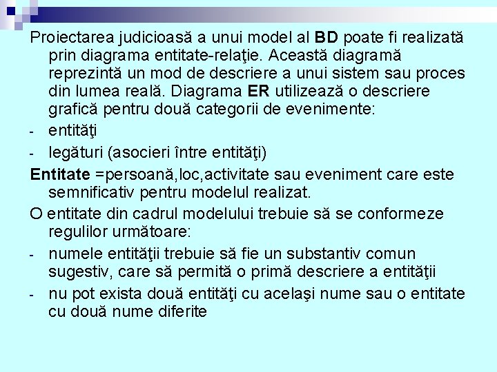 Modelul conceptual al unei baze de date Diagrama