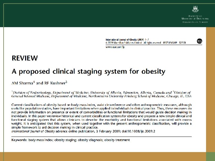 The Edmonton Obesity Staging System EOSS Arya M