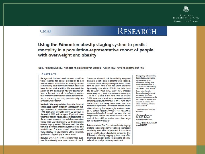 The Edmonton Obesity Staging System EOSS Arya M