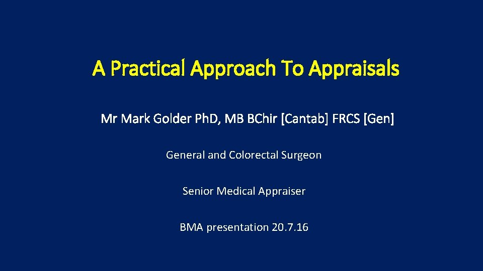 A Practical Approach To Appraisals Mr Mark Golder