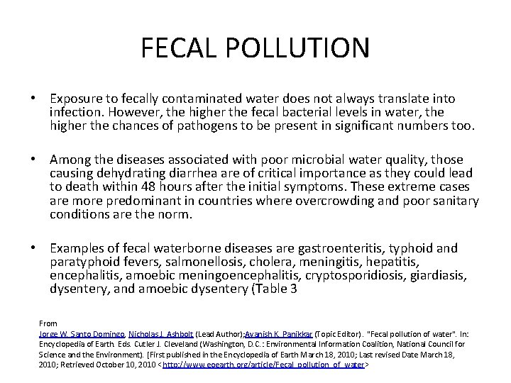 COLIFORMS Indicator Bacteria and Water Quality Testing FECAL