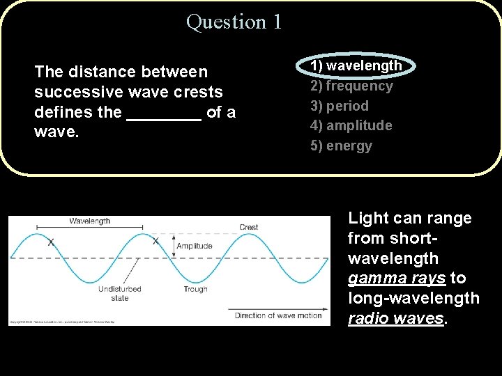 Question 1 The distance between successive wave crests