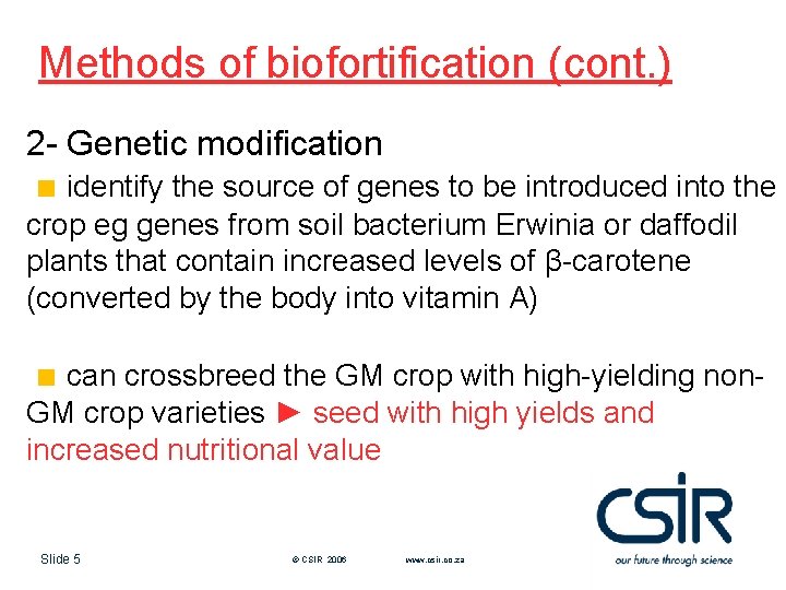 Biofortified crops to reduce malnutrition in Southern Africa