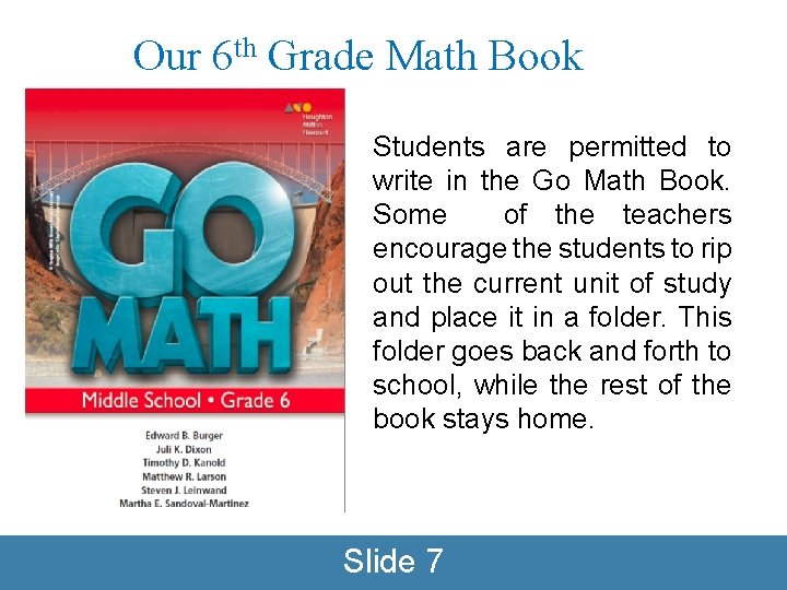 Welcome to th 6 Grade Math 6 th