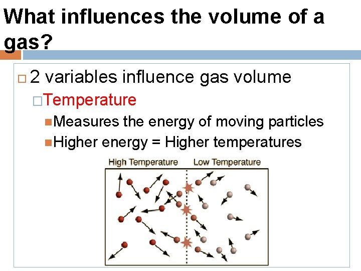 GAS BEHAVIOR Chapter 2 What influences the volume
