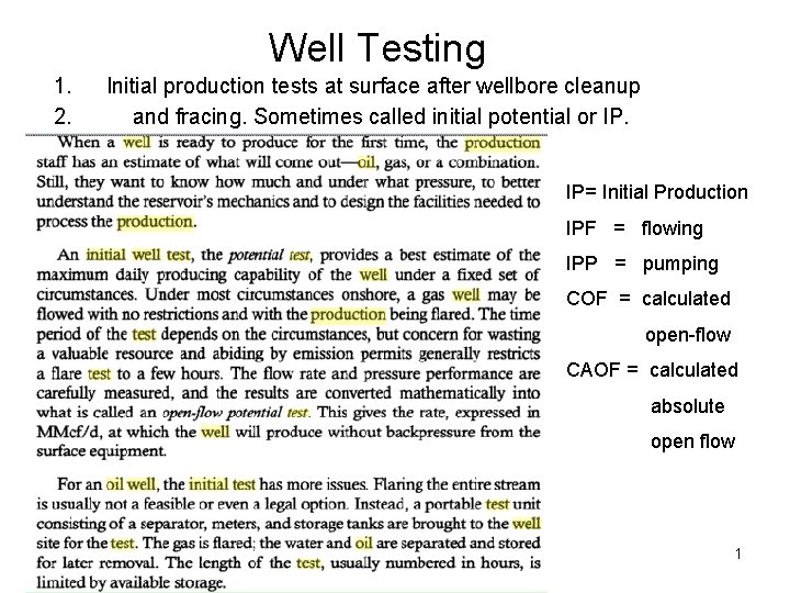 Well Testing 1 2 Initial production tests at
