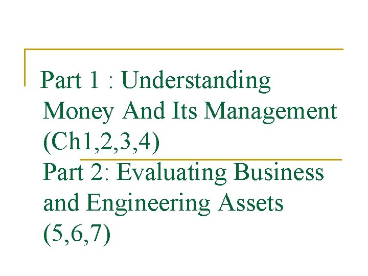 Part 1 Understanding Money And Its Management Ch