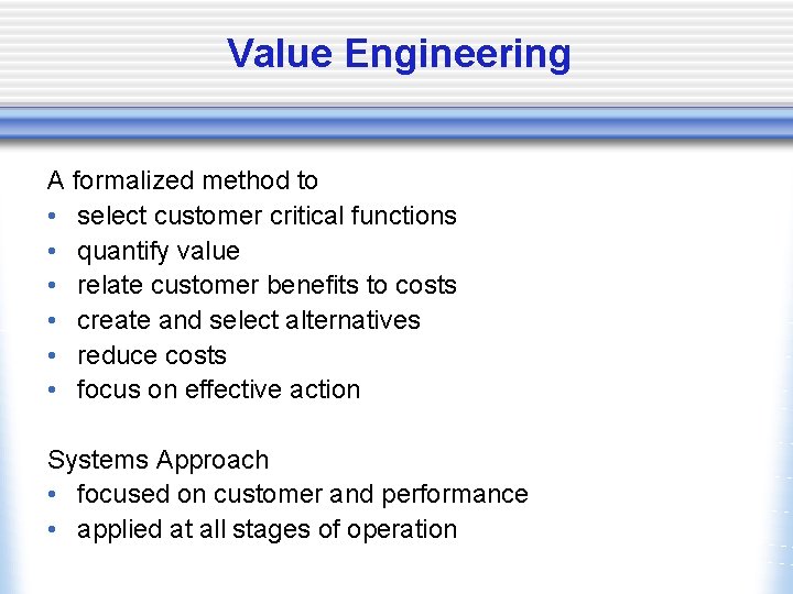 Value Engineering Workshop MECH 497 Professor Paul ZsomborMurray