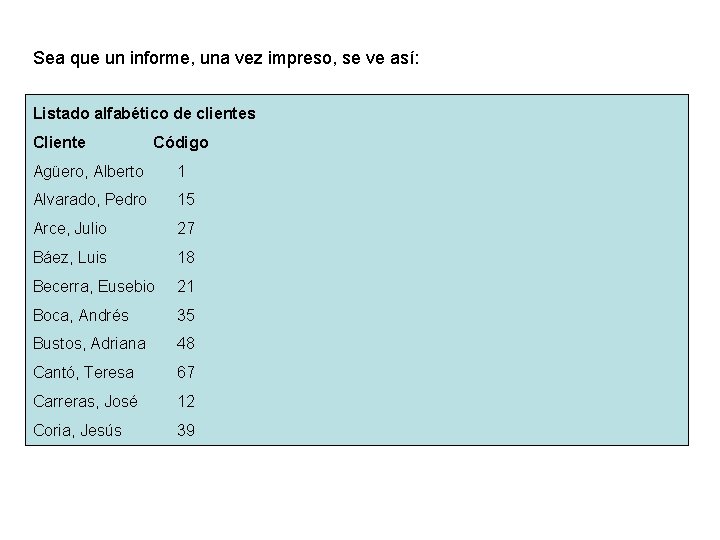 Informes Los informes son salidas impresas o en