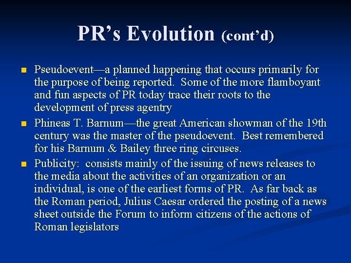 The Evolution of Public Relations Chapter 2 PR