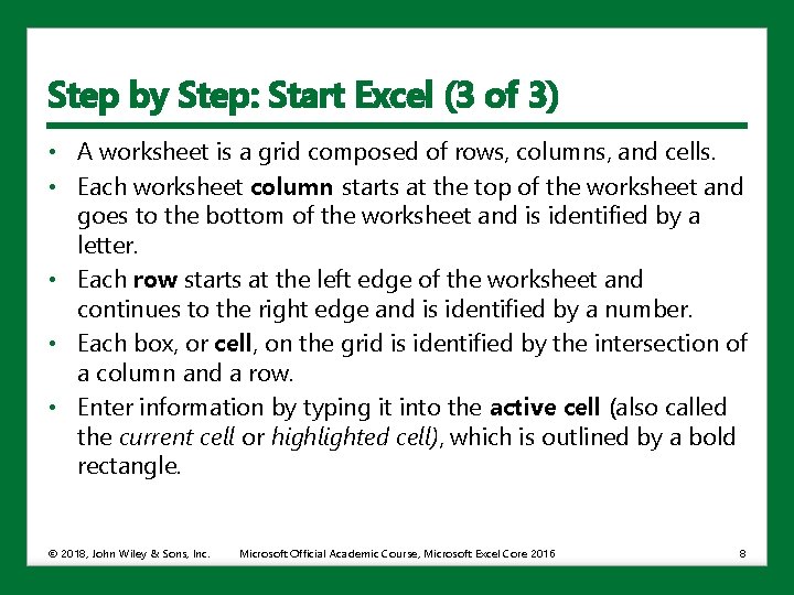 Microsoft Excel 2016 Lesson 1 Overview 2018 John