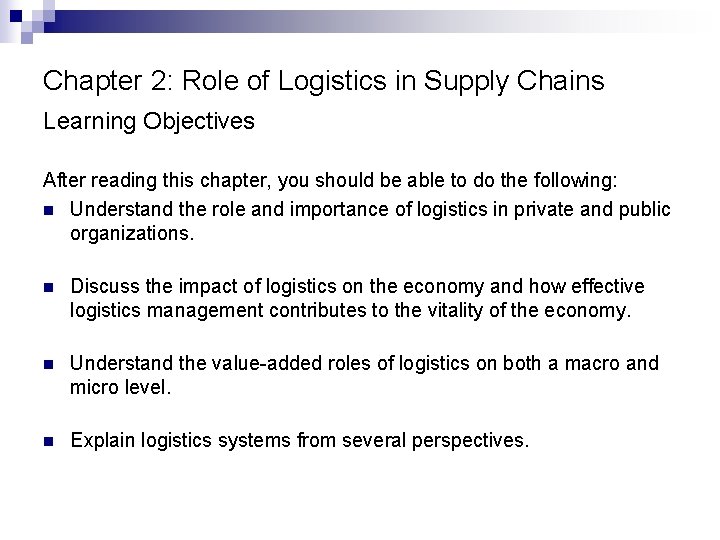 Chapter 2 Role of Logistics in Supply Chains