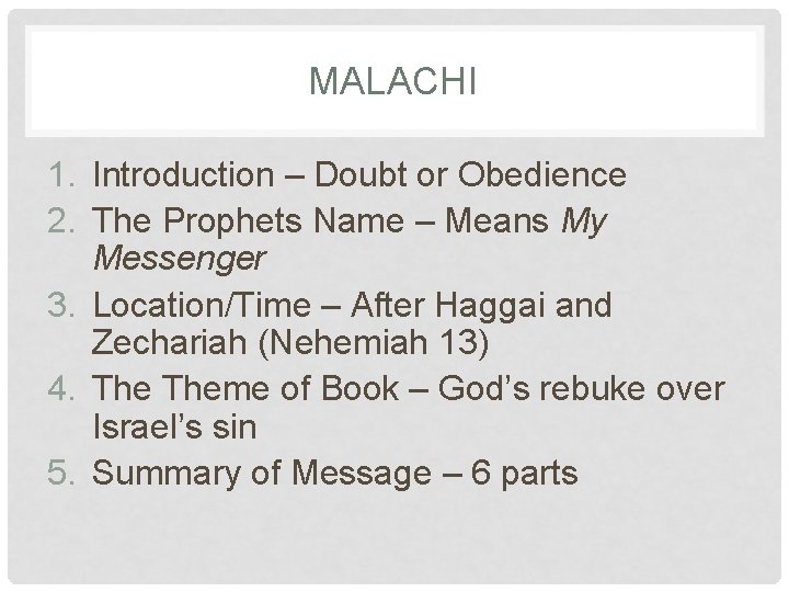 OLD TESTAMENT POETRY AND PROPHECY POST EXILE PROPHETS