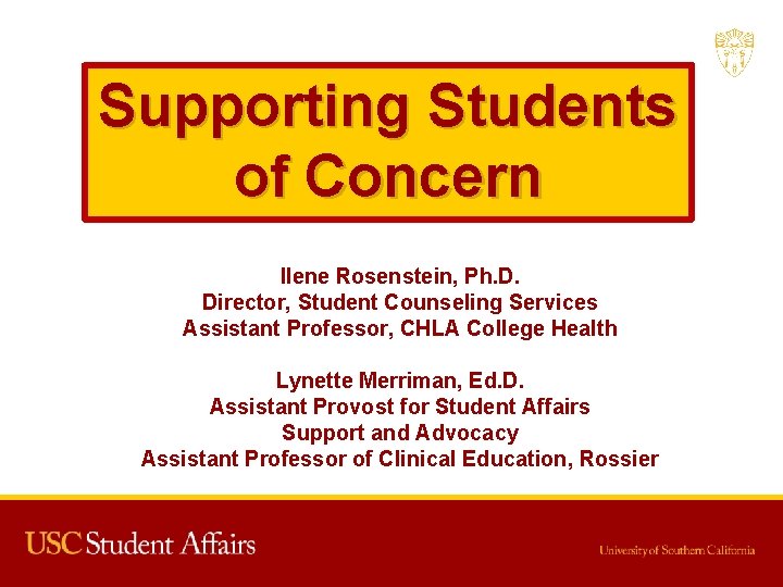 Supporting Students of Concern Ilene Rosenstein Ph D