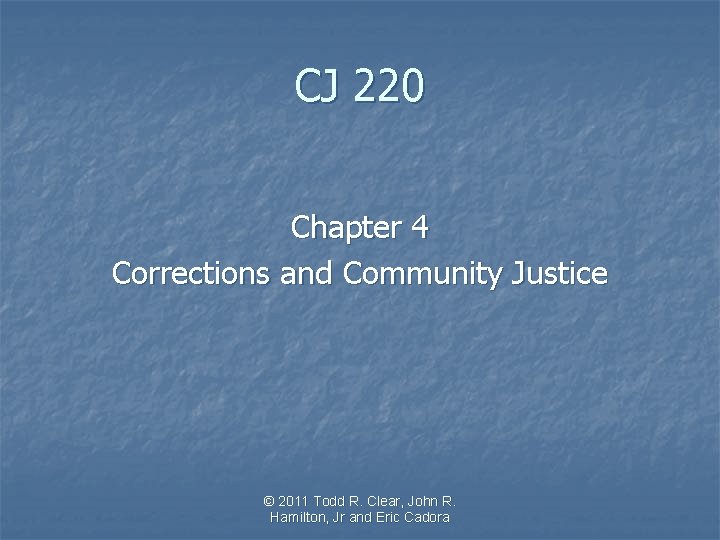 CJ 220 Chapter 4 Corrections and Community Justice