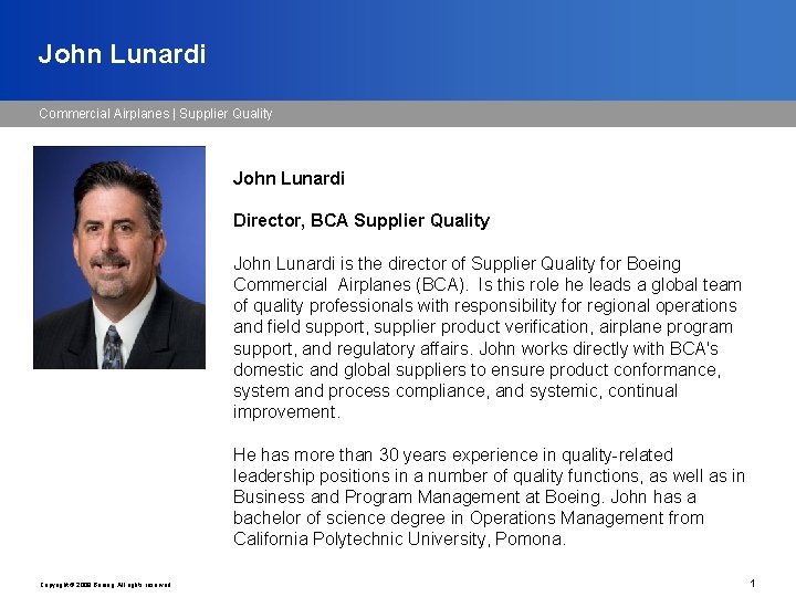John Lunardi Commercial Airplanes Supplier Quality John Lunardi