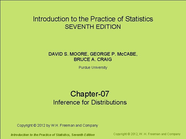Introduction to the Practice of Statistics SEVENTH EDITION