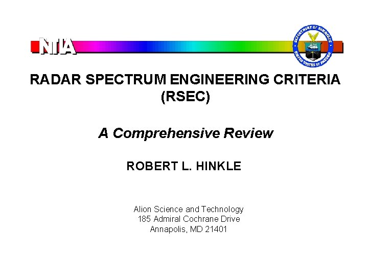 RADAR SPECTRUM ENGINEERING CRITERIA RSEC A Comprehensive Review