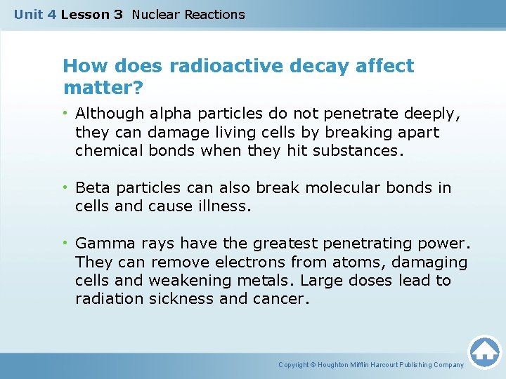 Unit 4 Lesson 3 Nuclear Reactions Copyright Houghton