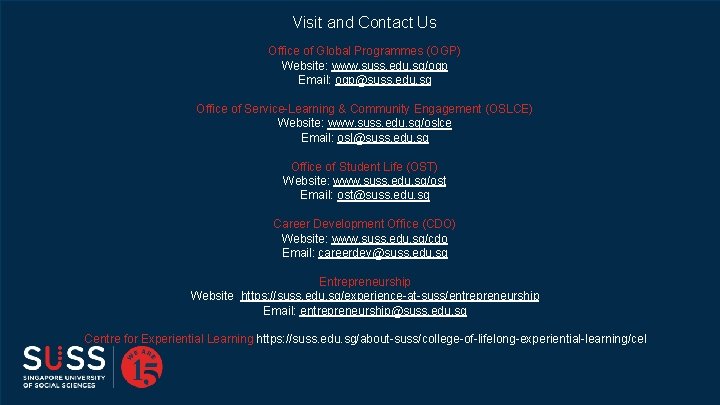 Experiential Learning Programmes Graduation Requirements for SUSS Fulltime