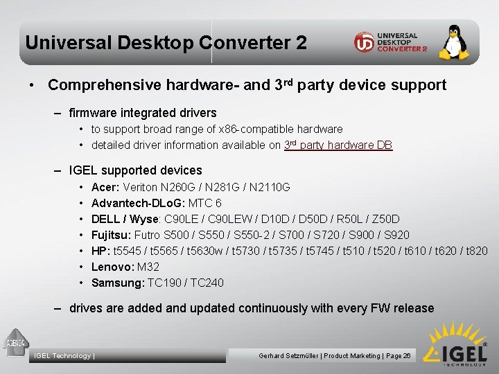 Technical USPs and advantages around IGELs product portfolio