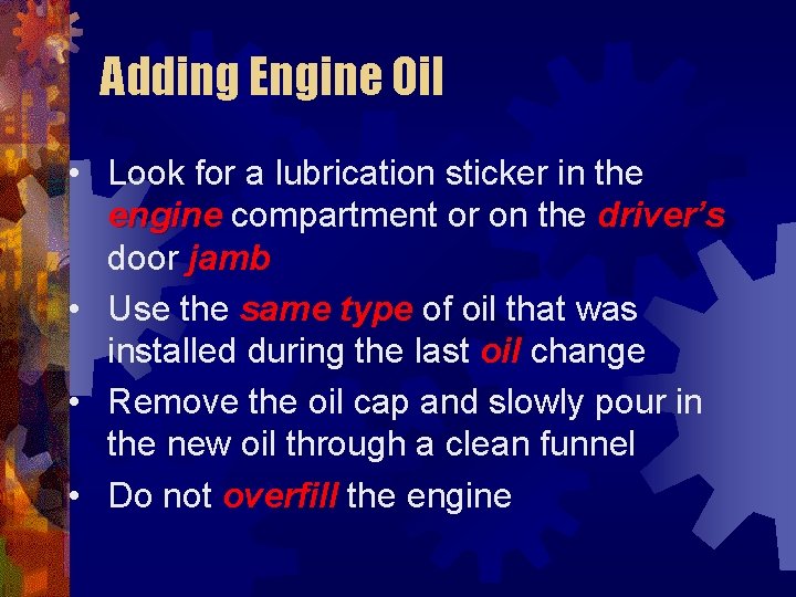 8 Topics Vehicle maintenance Lubrication service Fluid service