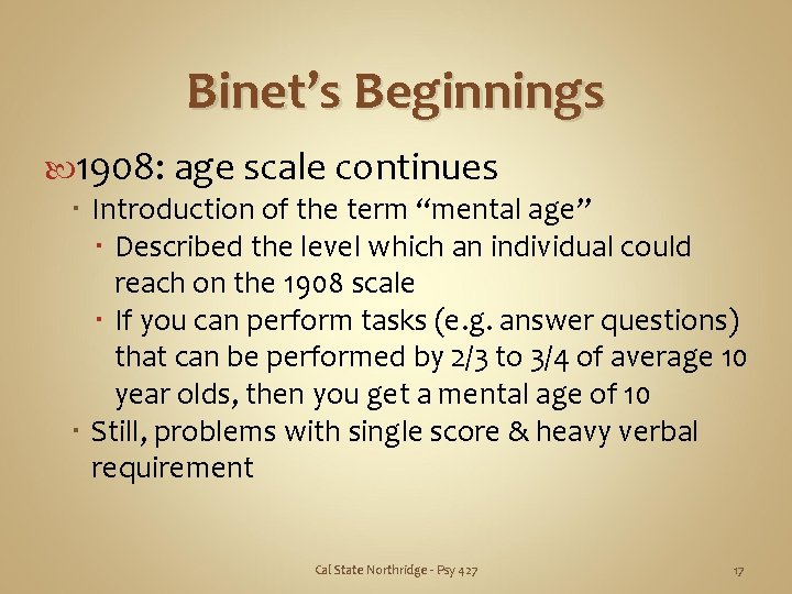 Theories of Intelligence I The Binet Scales Psy