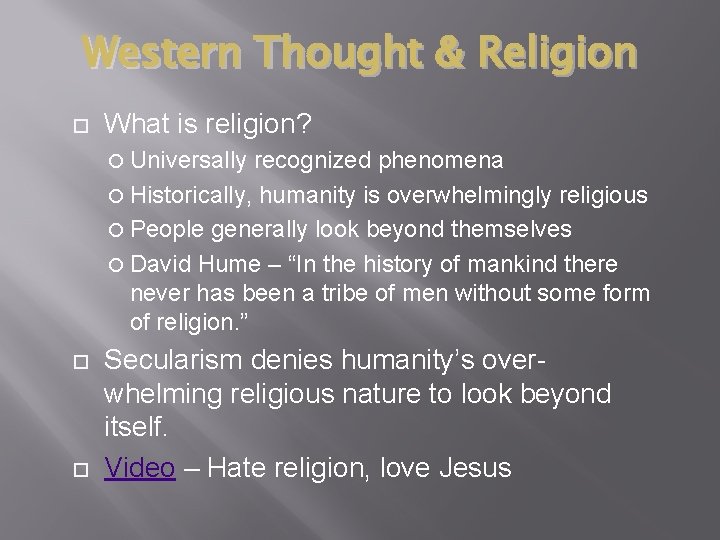 Christian Cultural Heritage Western Thought Religion Western Thought
