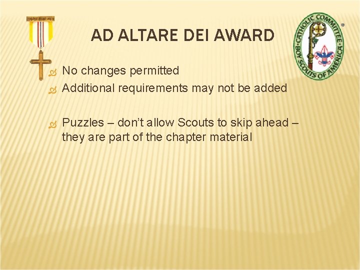 2009 AD ALTARE DEI RELIGIOUS AWARD TRAINING Catholic