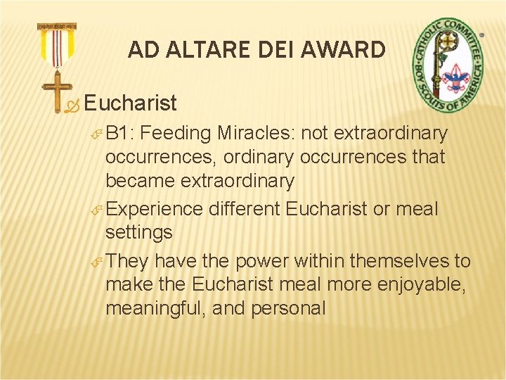2009 AD ALTARE DEI RELIGIOUS AWARD TRAINING Catholic